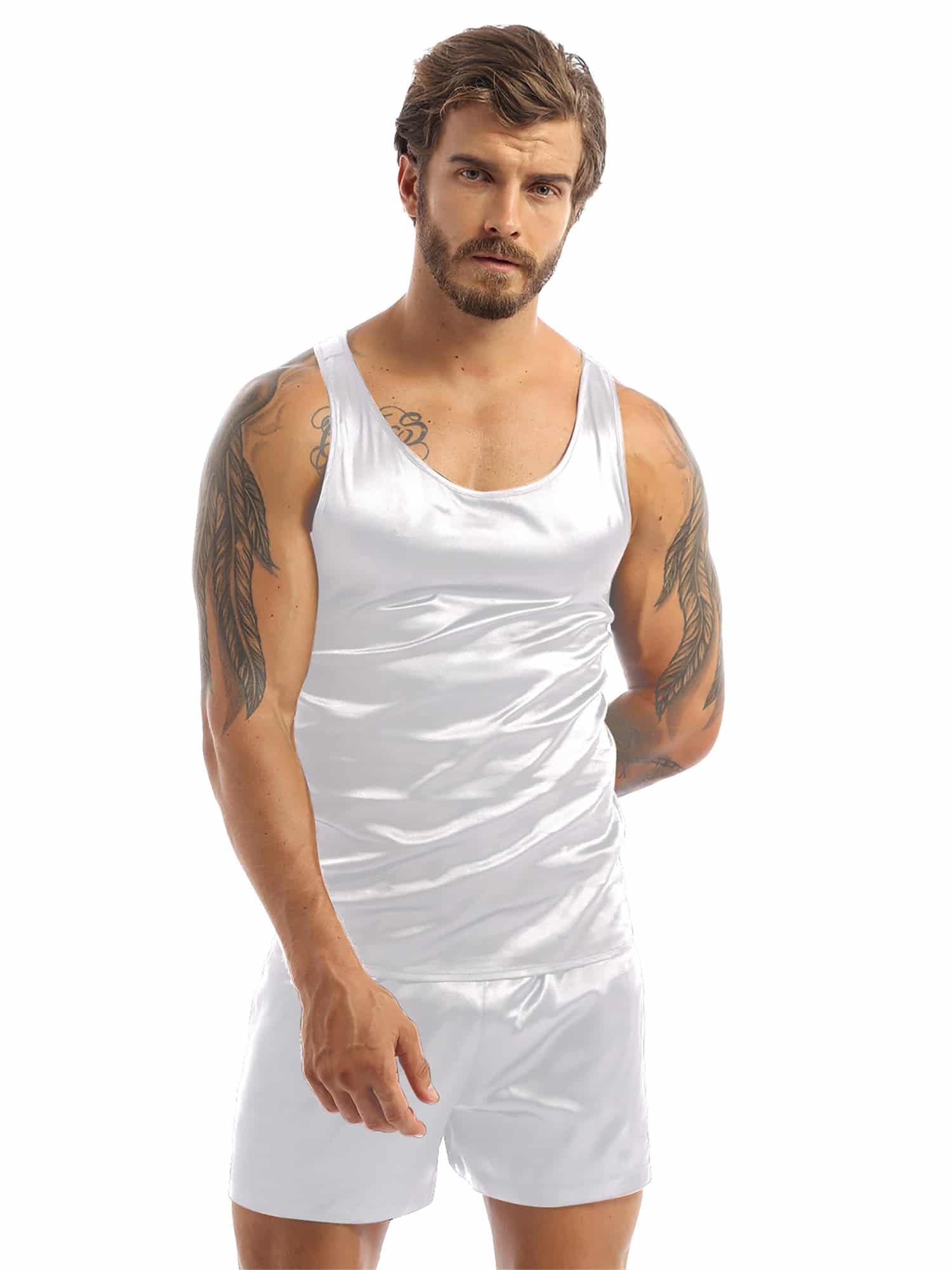 Conjunto de pijama blanco satinado para hombre • Todo Pijamas
